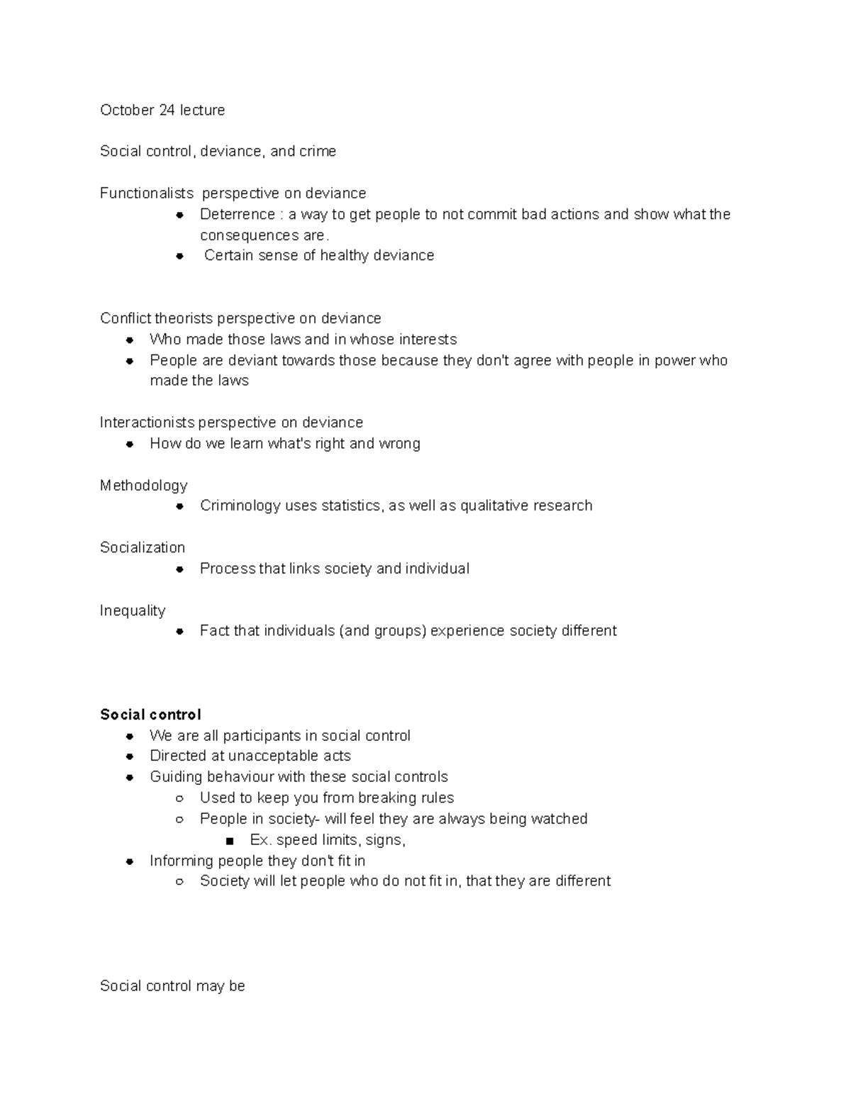 Social control, deviance & crime - October 24 lecture Social control ...