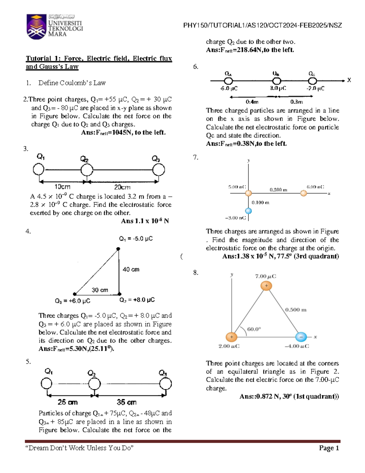PHY150- Tutorial 1 - PHY150/TUTORIAL1/AS120/OCT 2024 - FEB 2025 /NSZ “Dream Don’t Work Unless ...