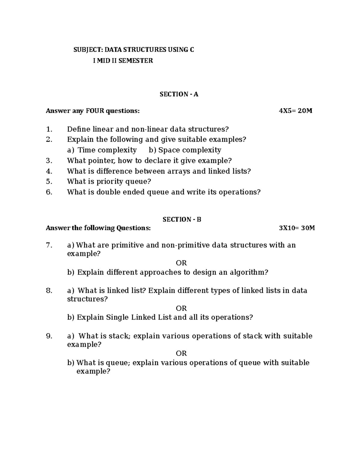 Data Structures using C - SUBJECT: DATA STRUCTURES USING C I MID II ...