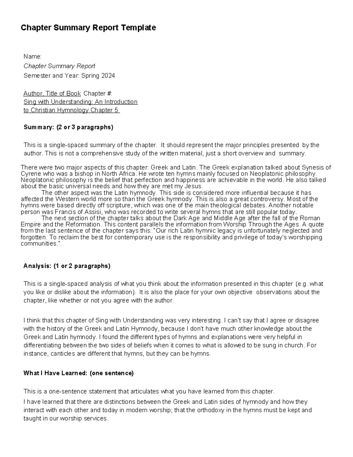 Su 5 summary - Chapter Summary Report Template Name: Chapter Summary ...