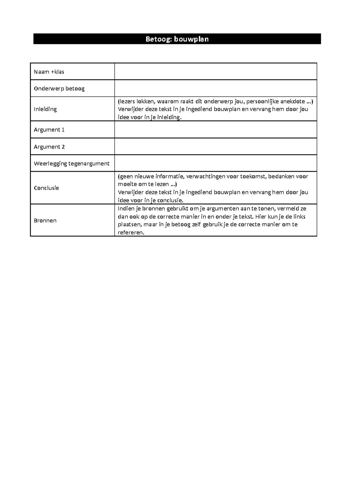SCHR Betoog bouwplan - Betoog: bouwplan Naam +klas Onderwerp betoog ...