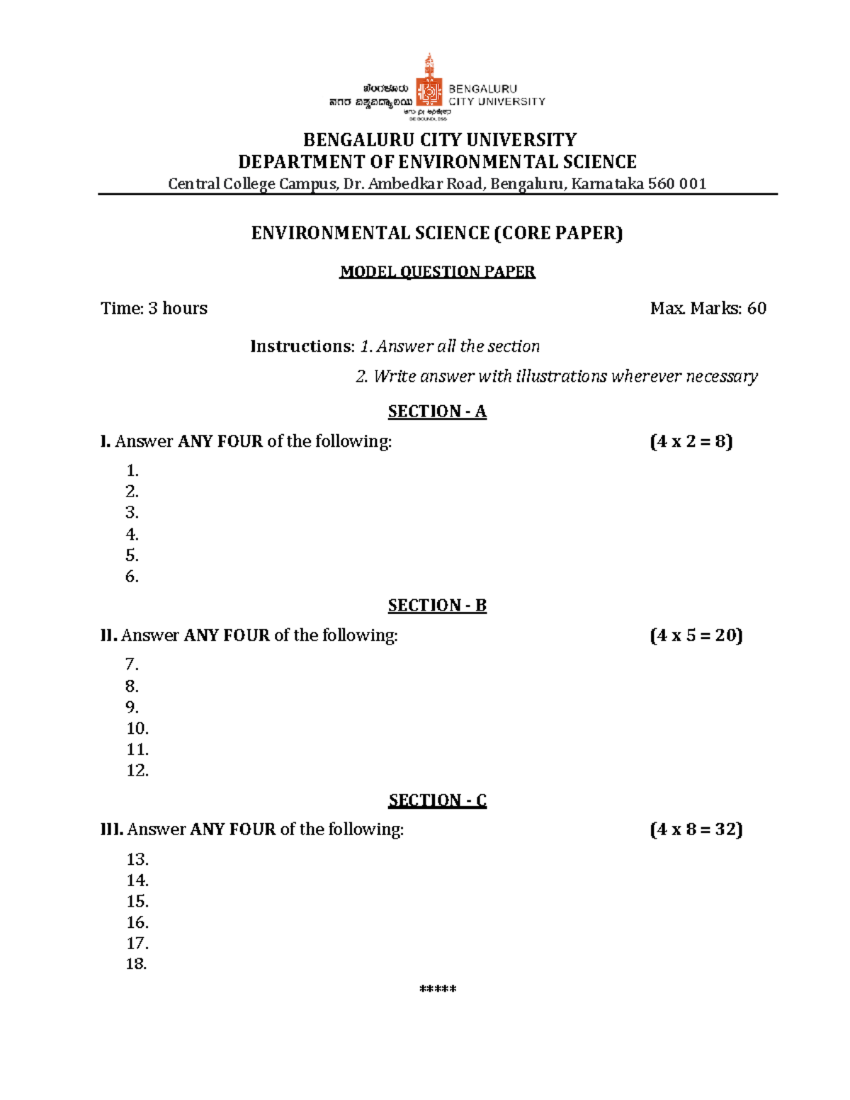 EVS - BCU - Model Question paper - BENGALURU CITY UNIVERSITY DEPARTMENT ...