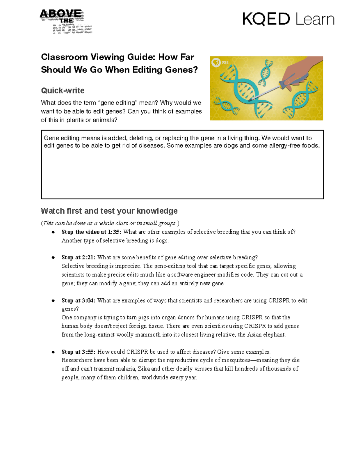 Gene editing English - Classroom Viewing Guide: How Far Should We Go ...