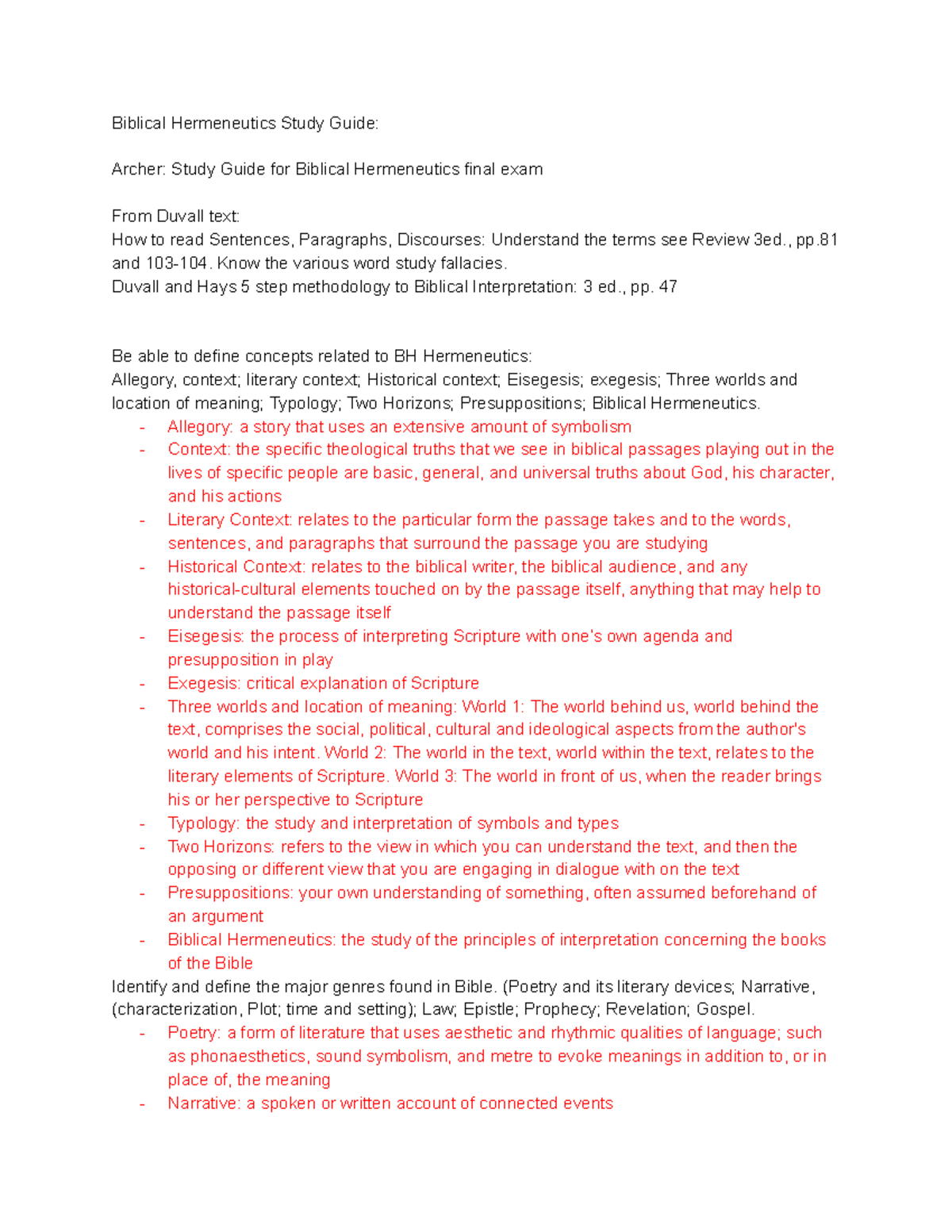 Biblical Hermeneutics Study Guide - Biblical Hermeneutics Study Guide ...