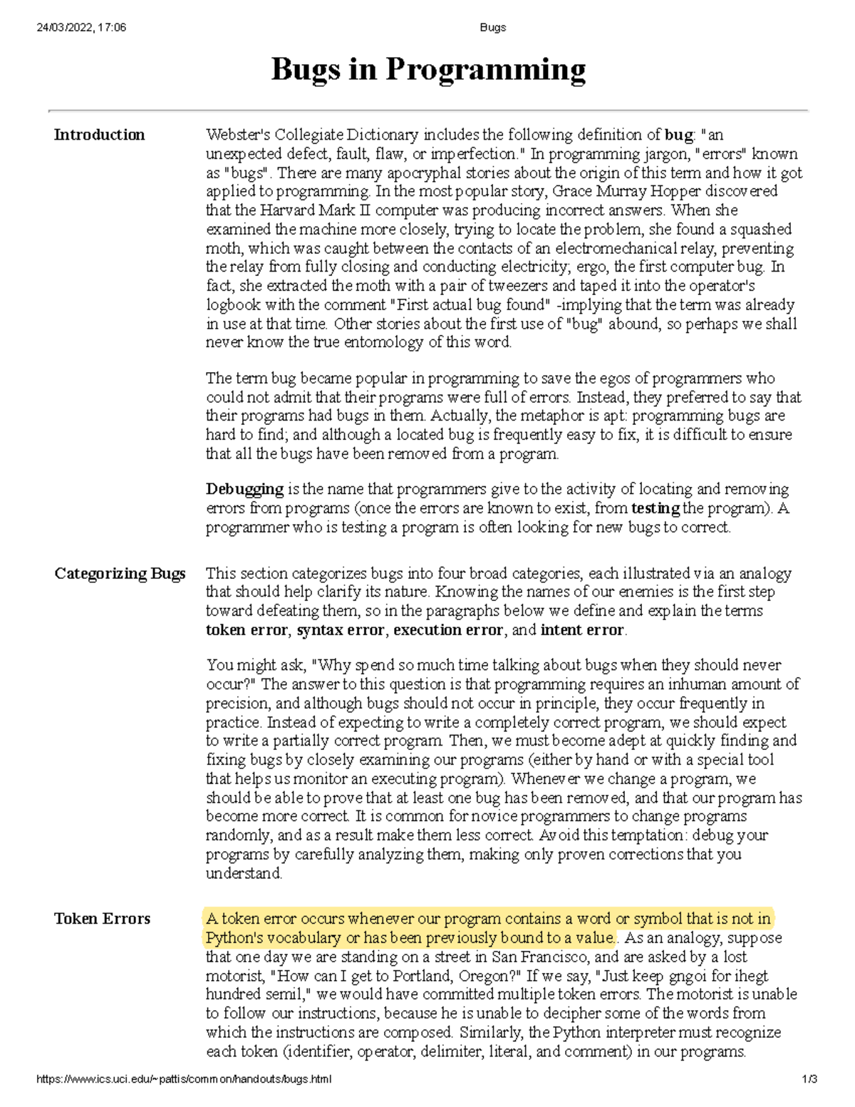 Bugs - Bugs in program - 24/03/2022, 17:06 Bugs ics.uci/~pattis/common ...