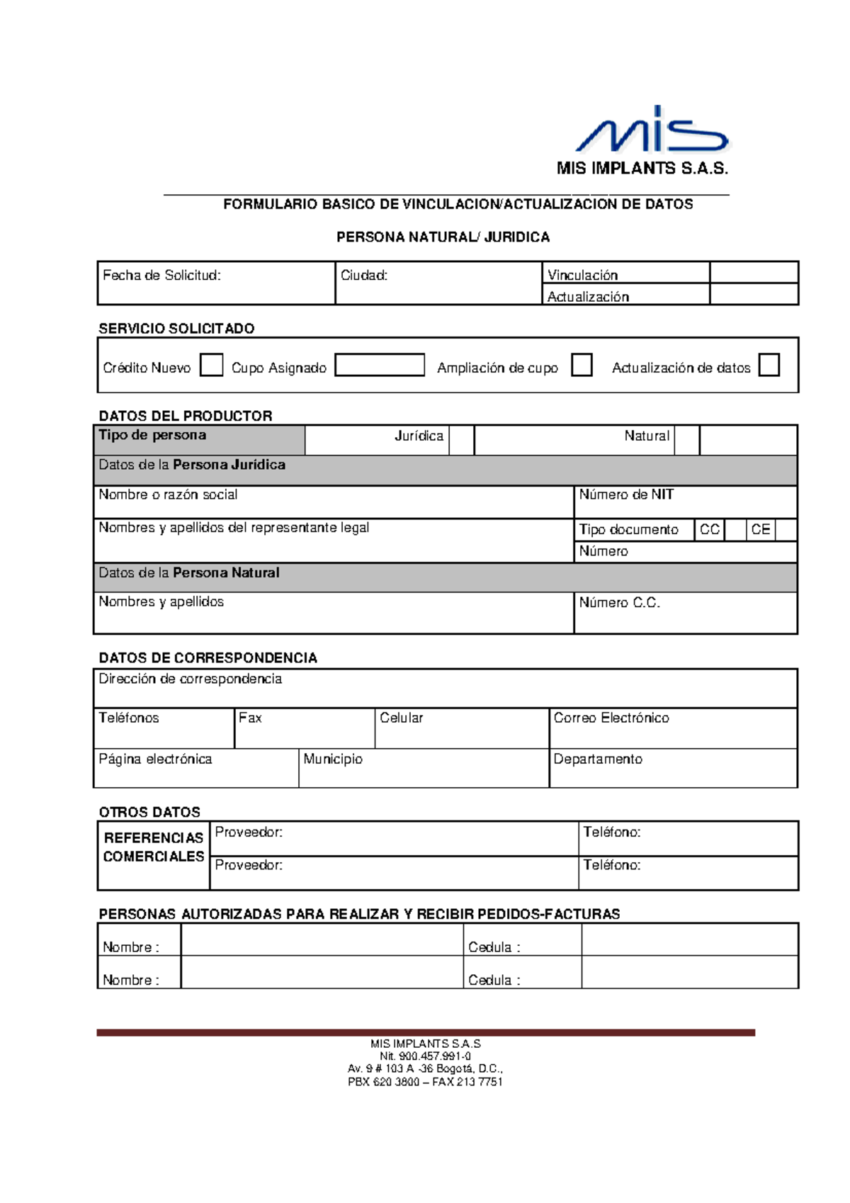 Formulario Creacion Cliente - MIS IMPLANTS S.A. - Studocu