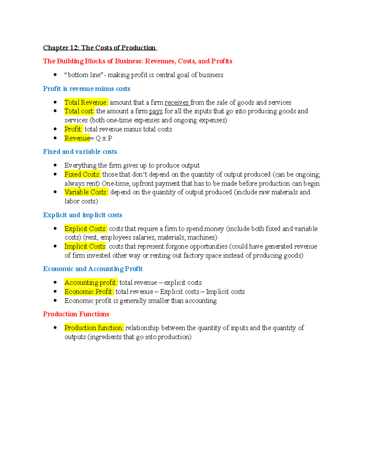 Microeconomics Chapter 12 Notes - Chapter 12: The Costs of Production ...