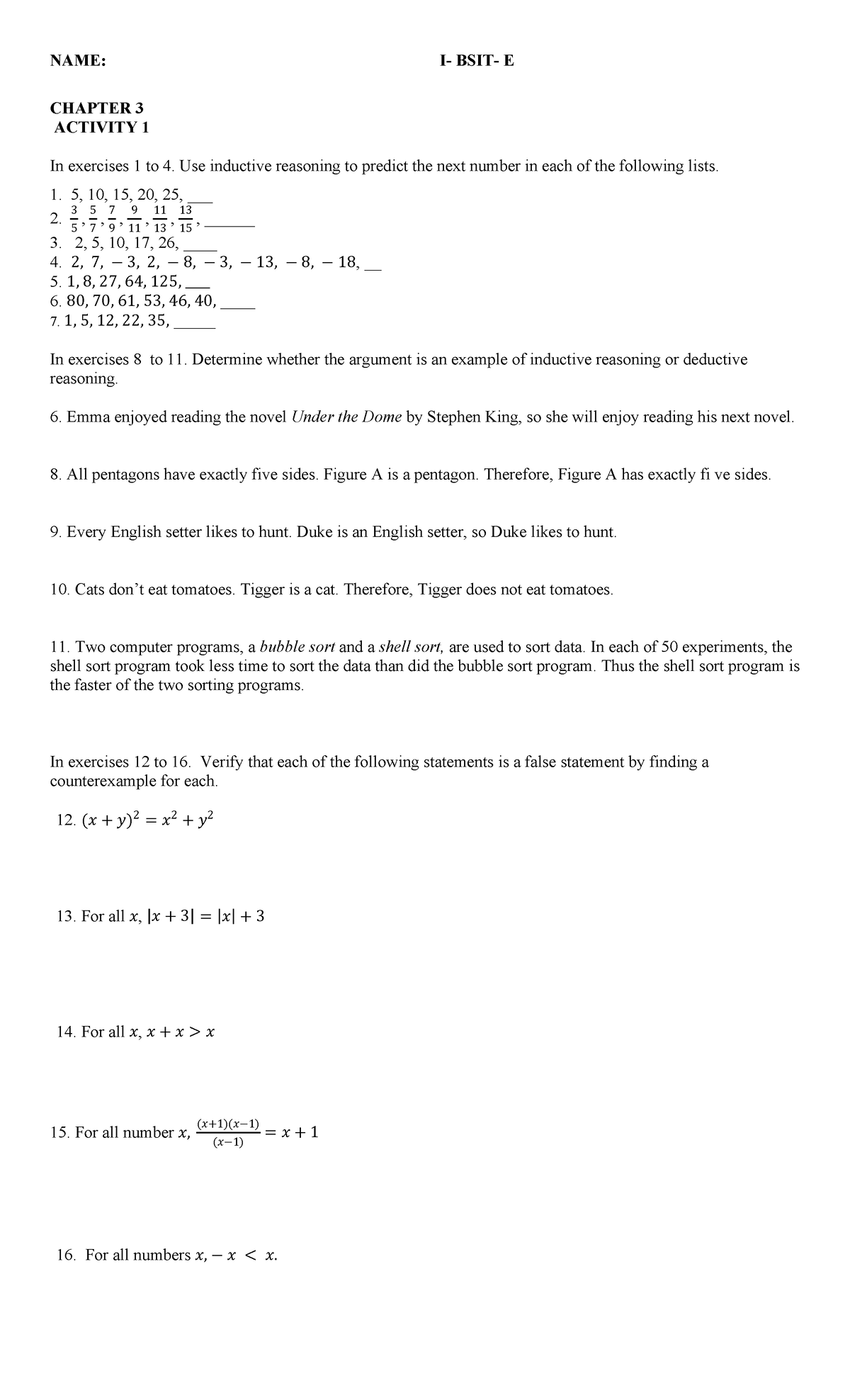 Chapter-3- Activity-1 103240 - NAME: I- BSIT- E CHAPTER 3 ACTIVITY 1 In ...