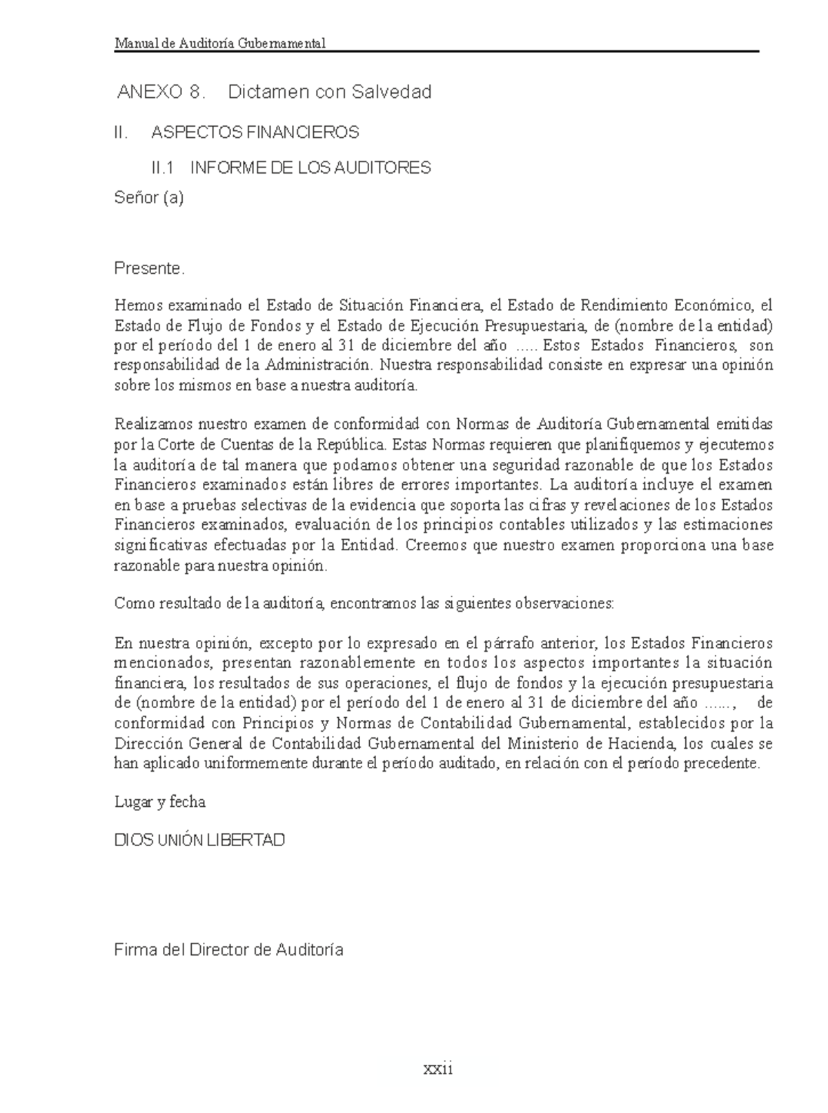 Ejemplo Dictamen con Salvedad - Manual de Auditoría Gubernamental ANEXO ...