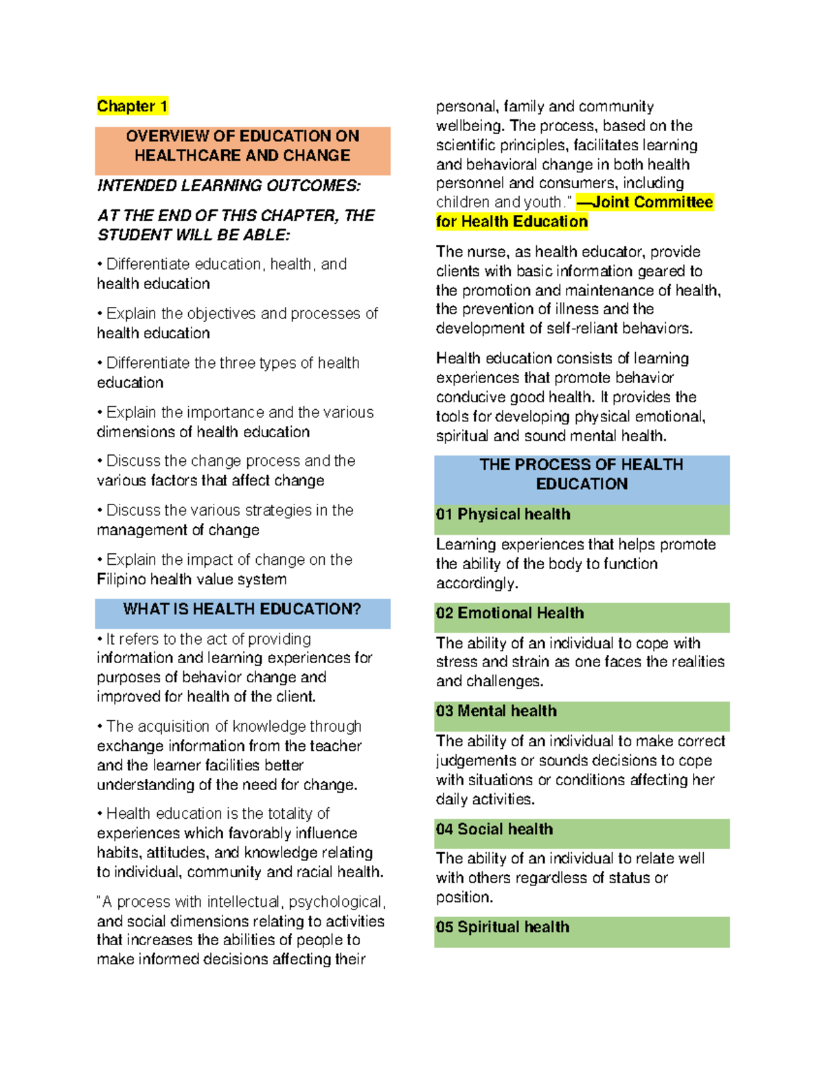 Health Education Reviewer - Chapter 1 OVERVIEW OF EDUCATION ON ...