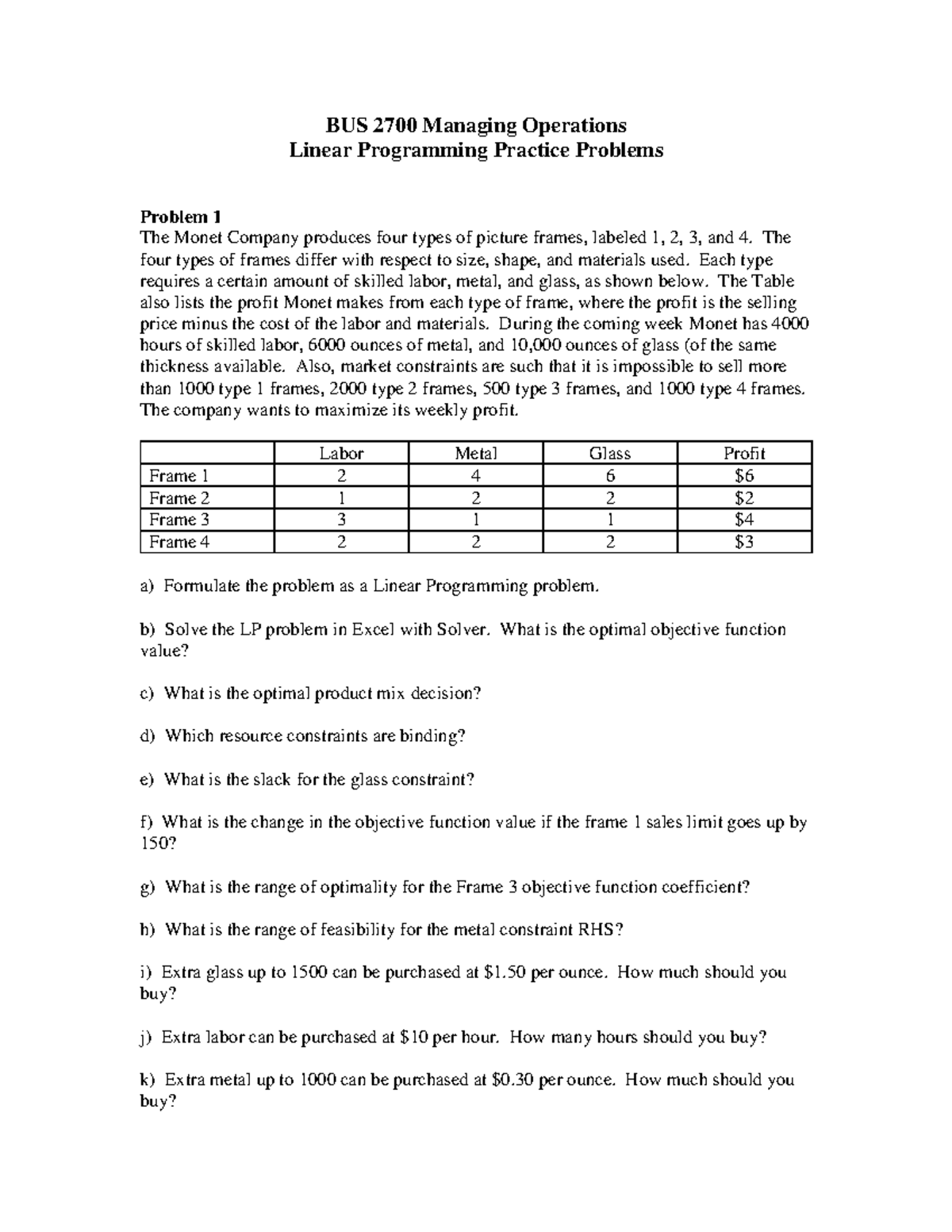 LP Practice Problems - Exam 1 Fall 2020 CHM2210 answer key - BUS 2700 ...