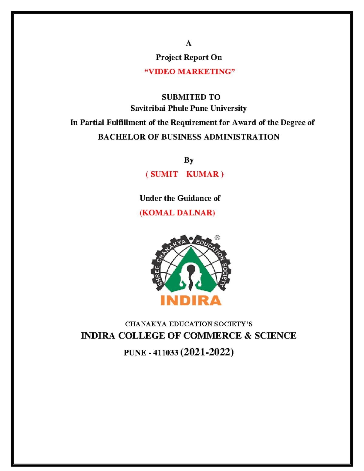 Sumit Kumar Sybba A Video Marketing Project sumit kumarbba - A Project Report On “VIDEO ...