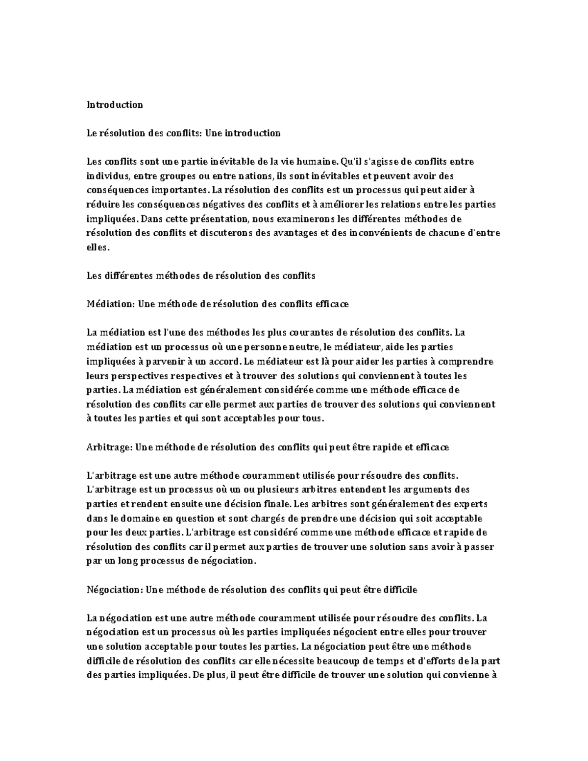 Conflict Resolution - Introduction Le résolution des conflits: Une ...