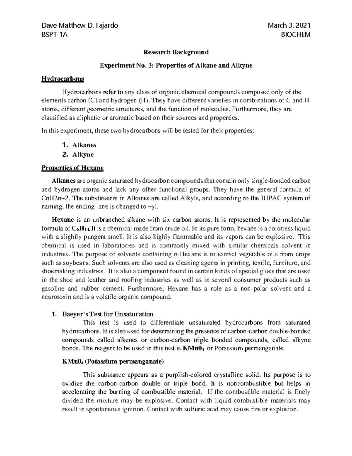 Research Background on the Properties of Alkane and Alkyne - Dave ...