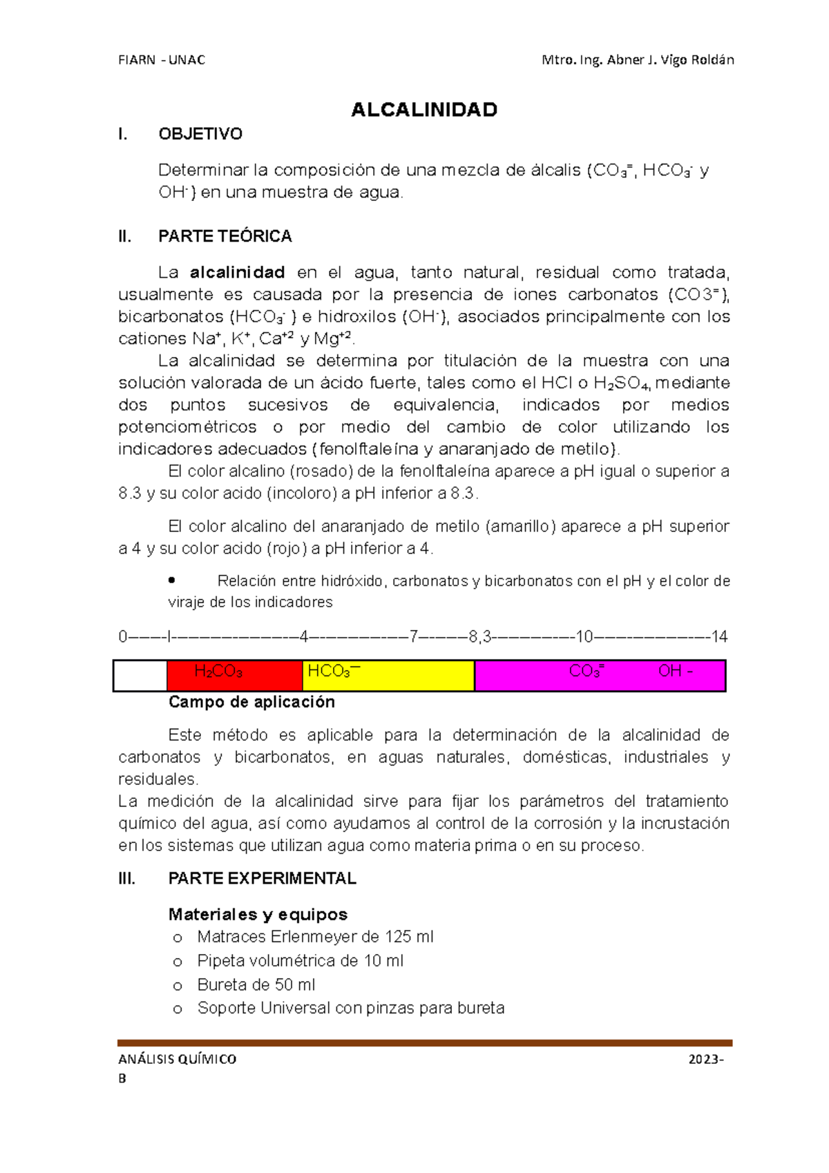 Alcalinidad- Cloruros (argent) Laboratorio - ALCALINIDAD I. OBJETIVO ...