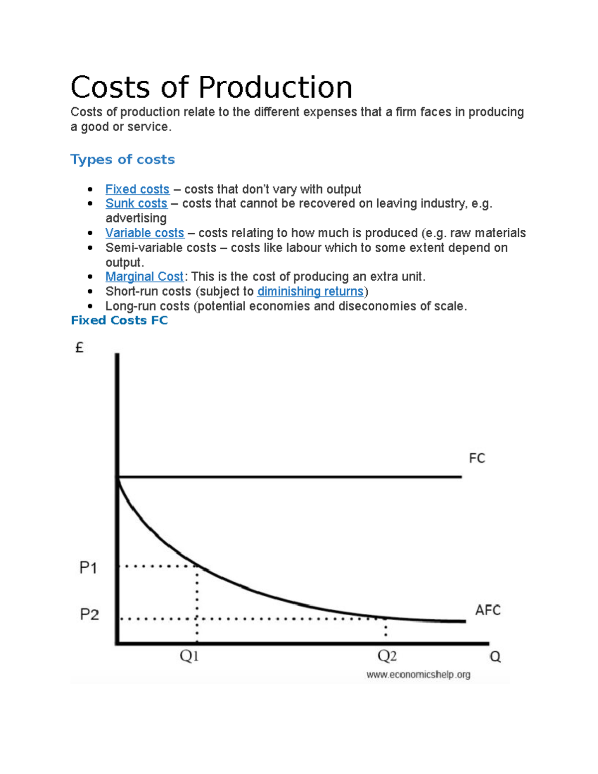 Costs of Production - these notes can help in assignments - Public ...