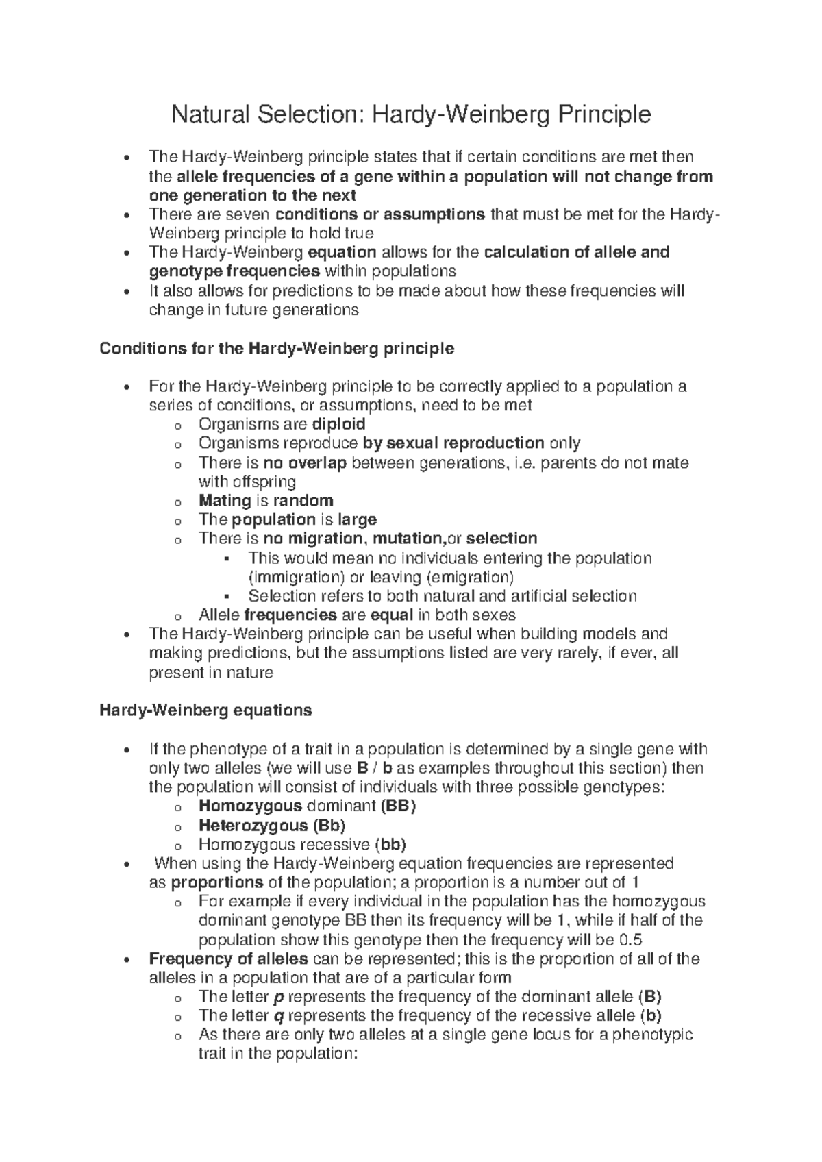 Hardy weinberg equilibrium save my exams - Natural Selection: Hardy ...
