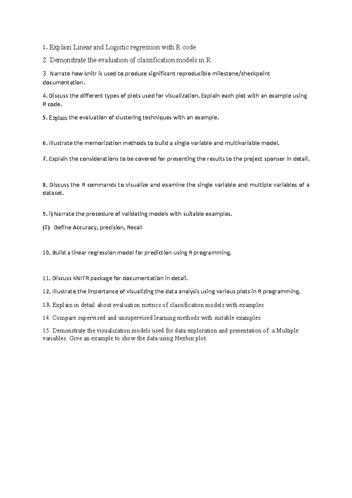 Question bank number:45 - 1. Explain Linear and Logistic regression ...