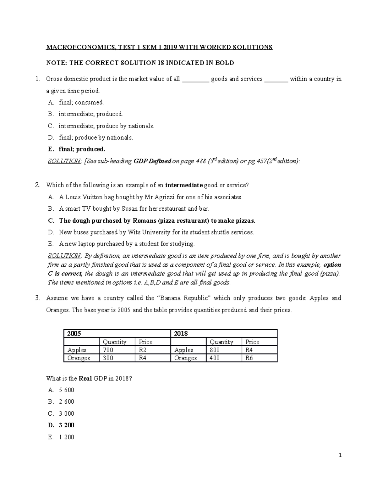 Test 1 SEM 1 2019 - MACROECONOMICS, TEST 1 SEM 1 2019 WITH WORKED ...