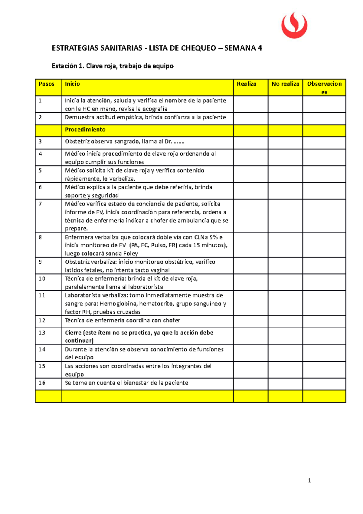 Semana 4 Listas de chequeo Plan de parto y clave roja(1) - ESTRATEGIAS SANITARIAS - LISTA DE ...
