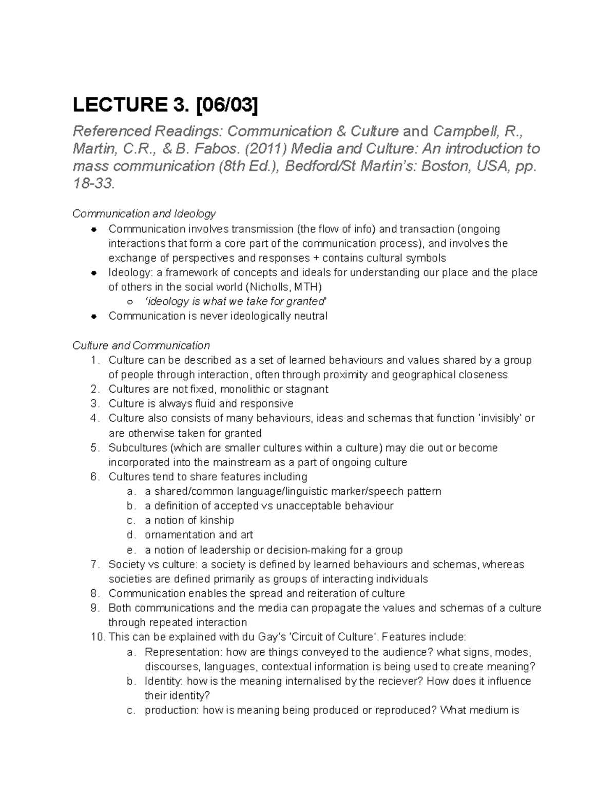 Mfco lec. 3 - References Media and Culture and MTH Communication and ...
