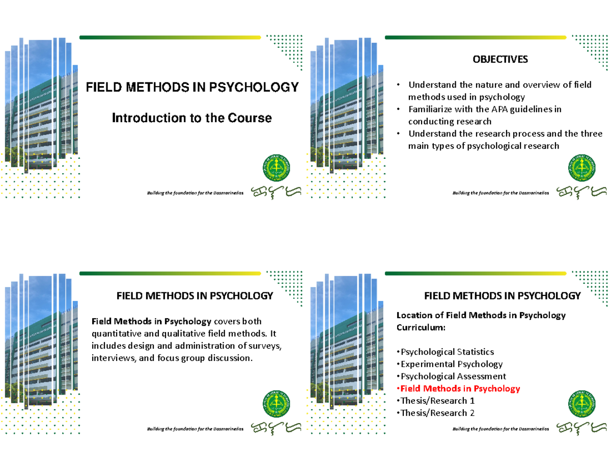 FM - asdfghjkl; - FIELD METHODS IN PSYCHOLOGY Introduction to the ...