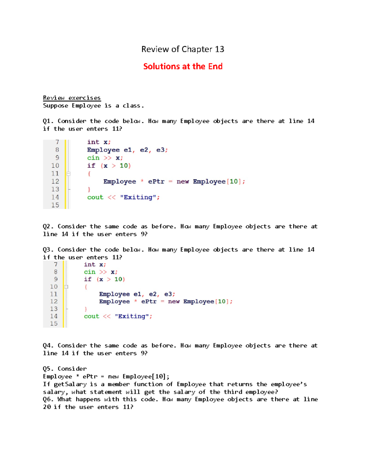 Review of chapter 13 Solution - Q1. Consider the code below. How many Employee objects are there ...