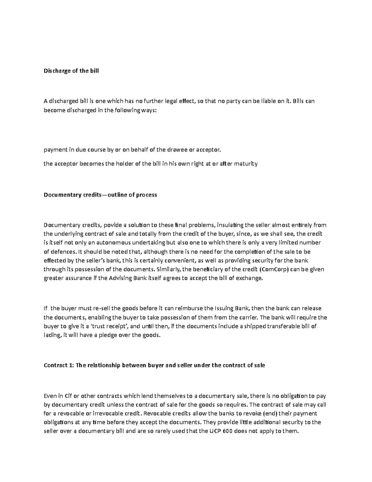 Discharge of the bill - Commercial Law - Discharge of the bill A ...