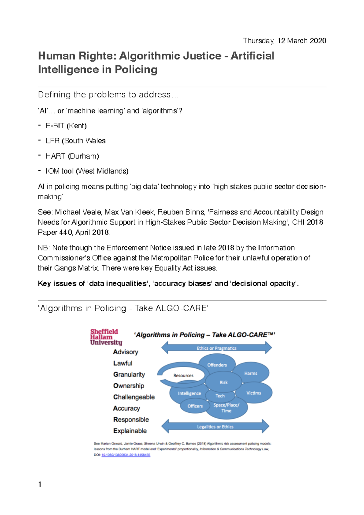 Algorithmic Justice - Artificial Intelligence in Policing - Thursday ...