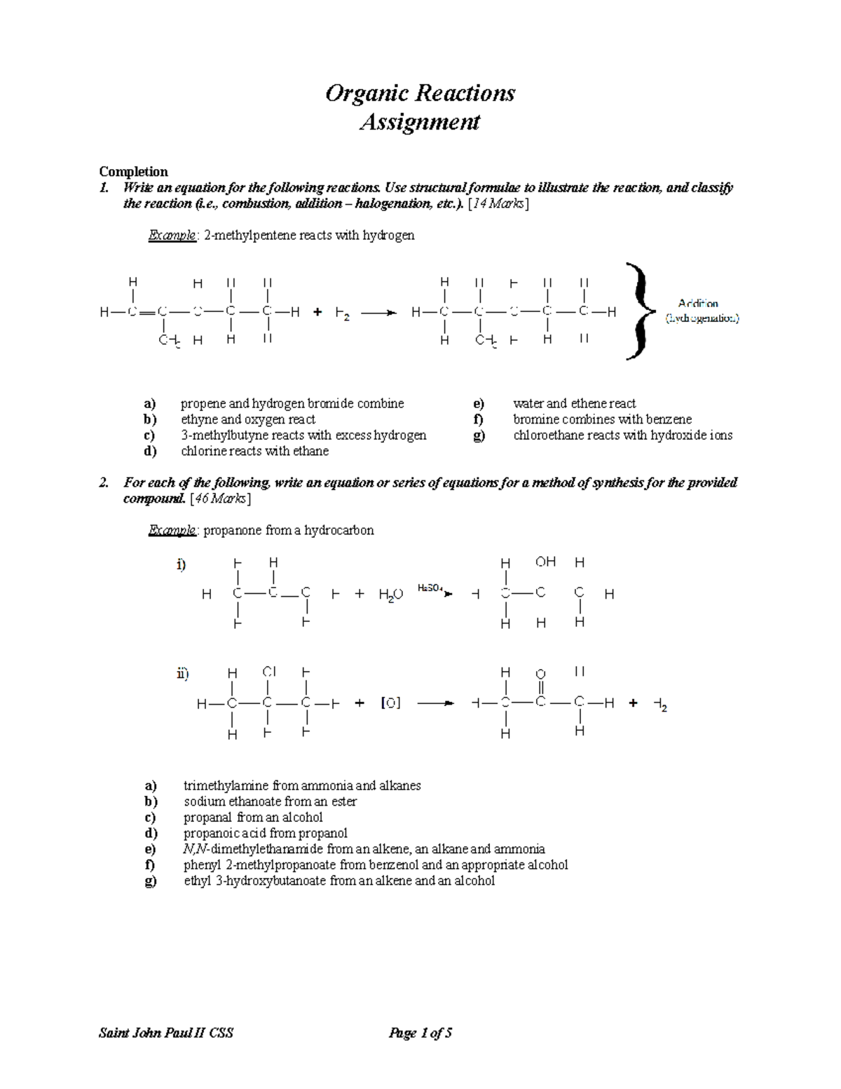 Chris Navarro - Organic Reactions Assignment - Organic Reactions ...