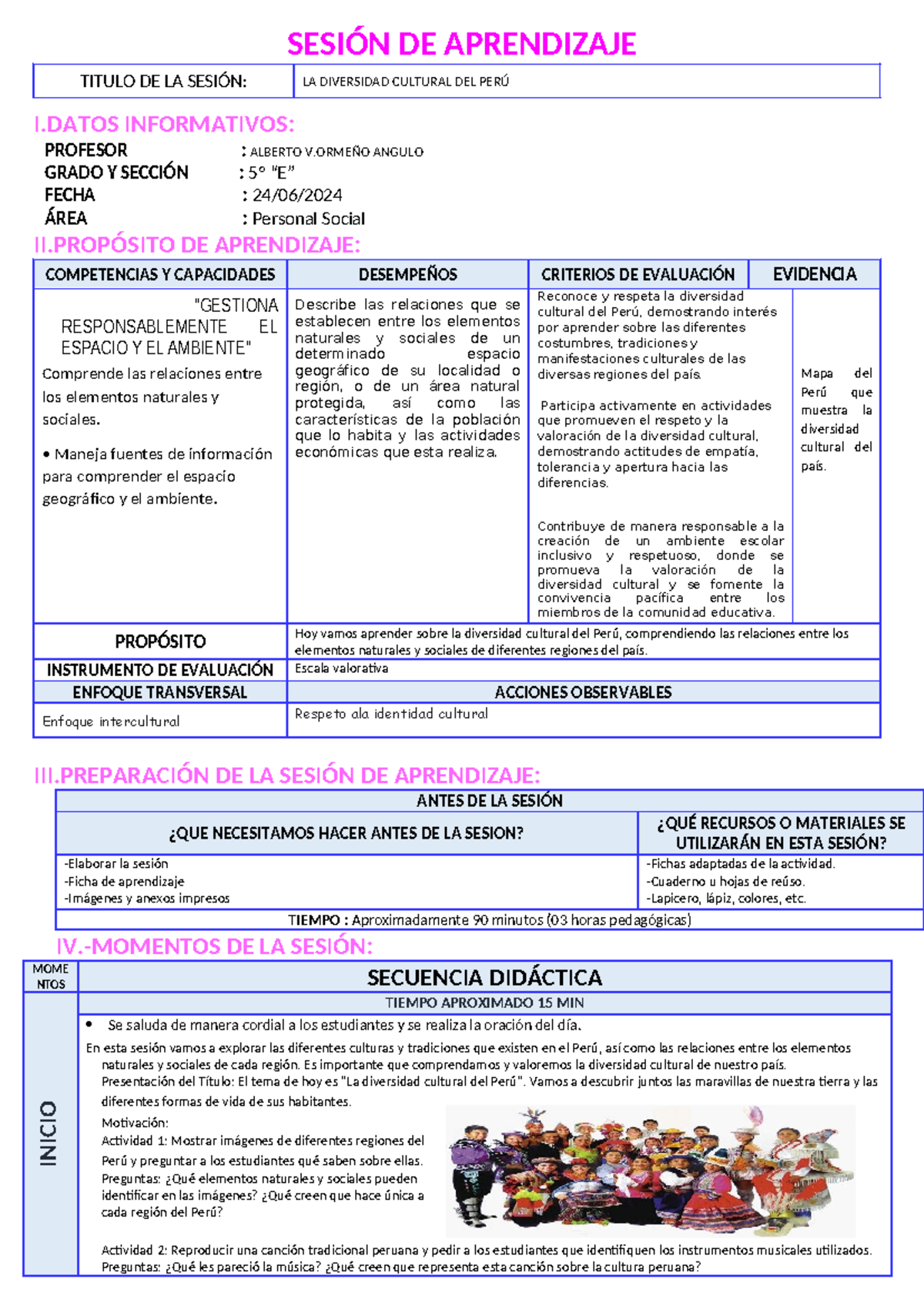 Sesion Personal .Social La diversidad cultural del Perú 24-06-24 ...
