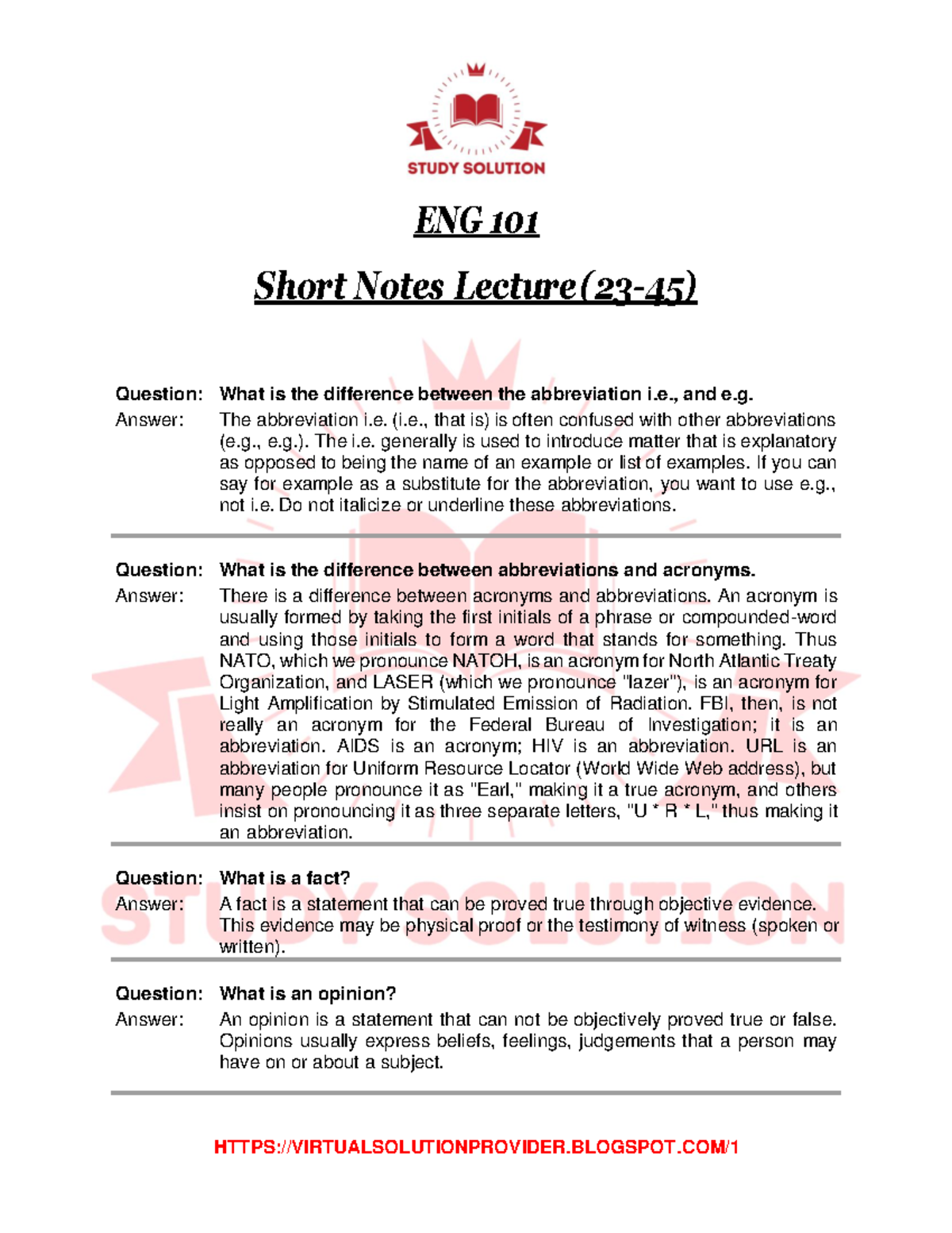 ENG 101 Short Notes - Best of luck - ENG 101 Short Notes Lecture (23-45 ...