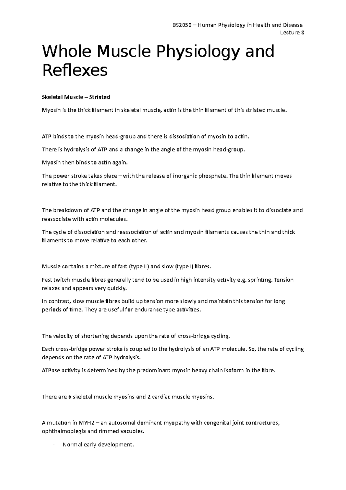 8 - Whole Muscle Physiology and Reflexes - BS2050 – Human Physiology in ...