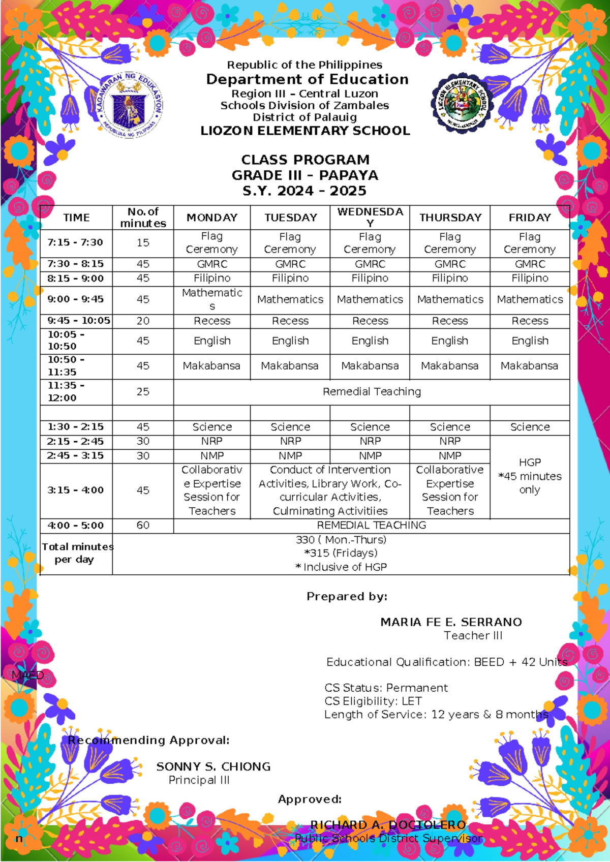 Grade 3 class program 2024-2025 - ####### Republic of the Philippines ...