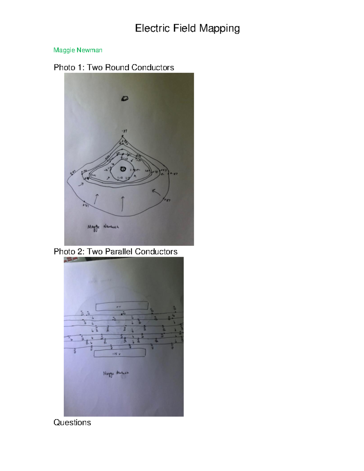 Lab 11: Electric Field Mapping - Electric Field Mapping Maggie Newman Photo 1: Two Round ...