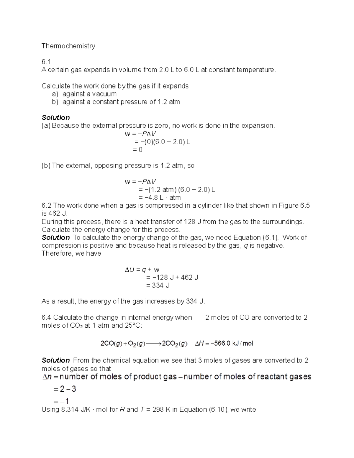 Thermochemistry - Thermochemistry A certain gas expands in volume from ...