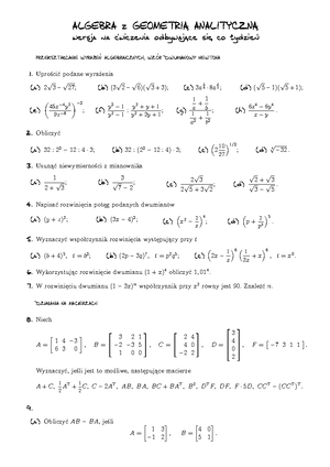 Algebra i geometria analityczna. Definicje, twierd zenia, wzory - T ...