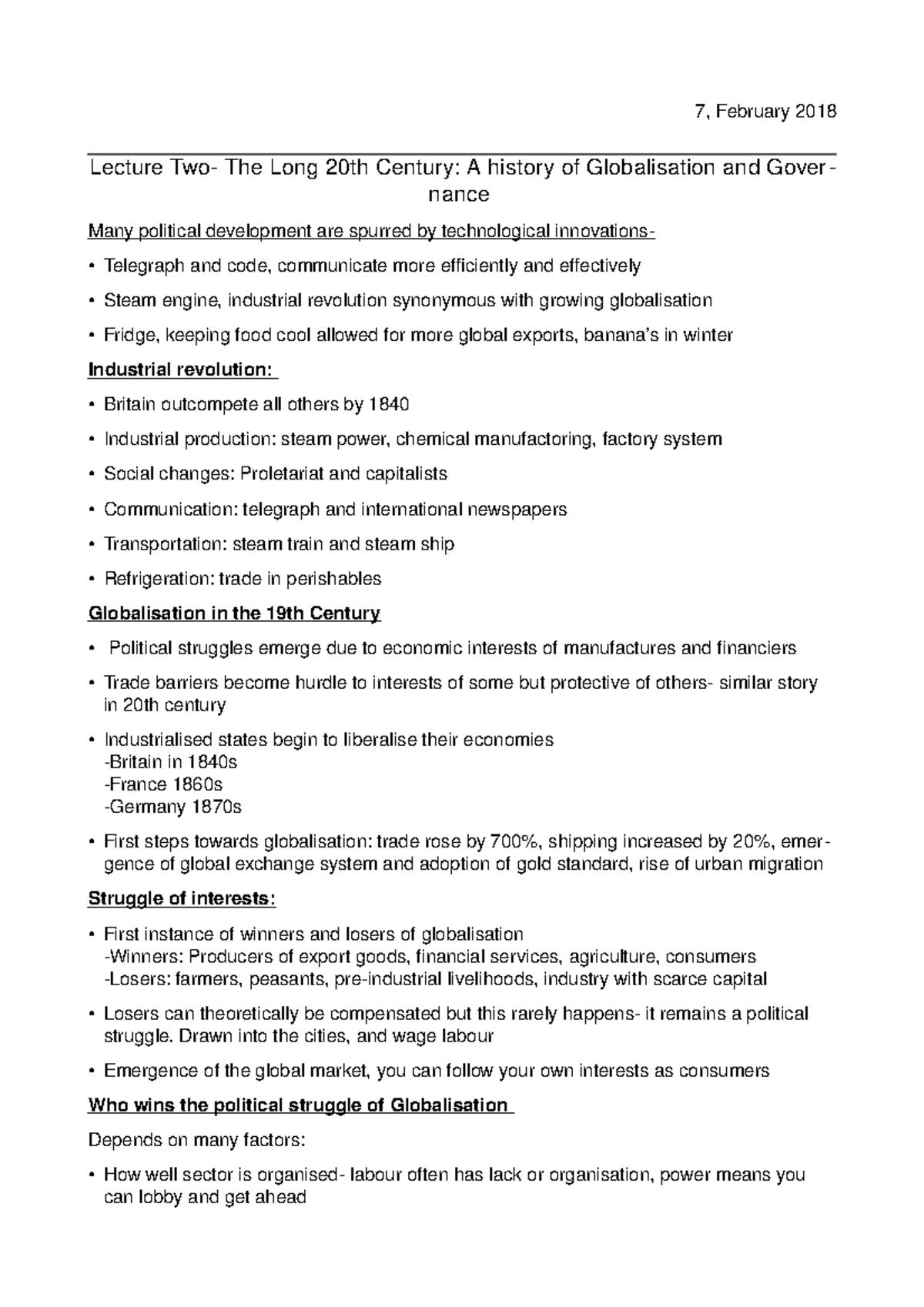 GG Lecture 2 - 7, February 2018 Lecture Two- The Long 20th Century: A ...