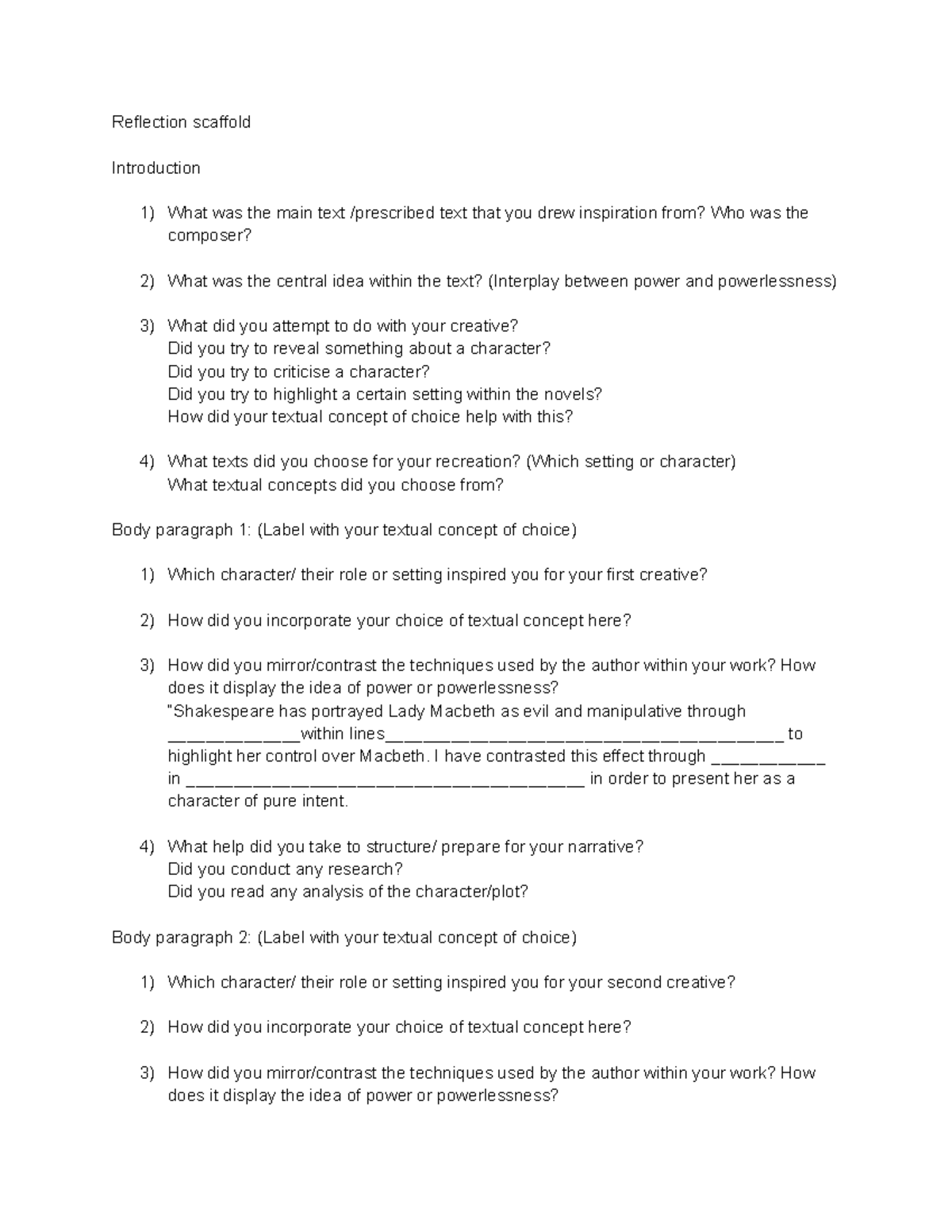 Reflection scaffold - Reflection scaffold Introduction 1) What was the ...