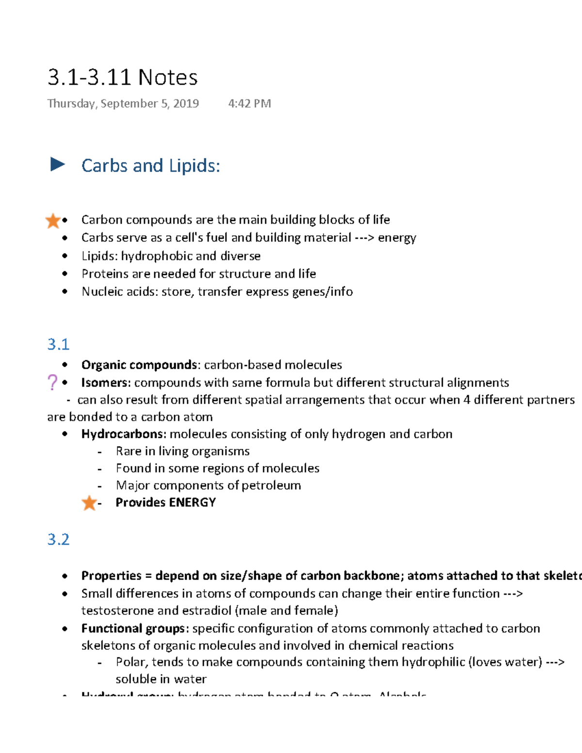 3.1-3.11 Notes - Carbs and Lipids: Carbon compounds are the main ...