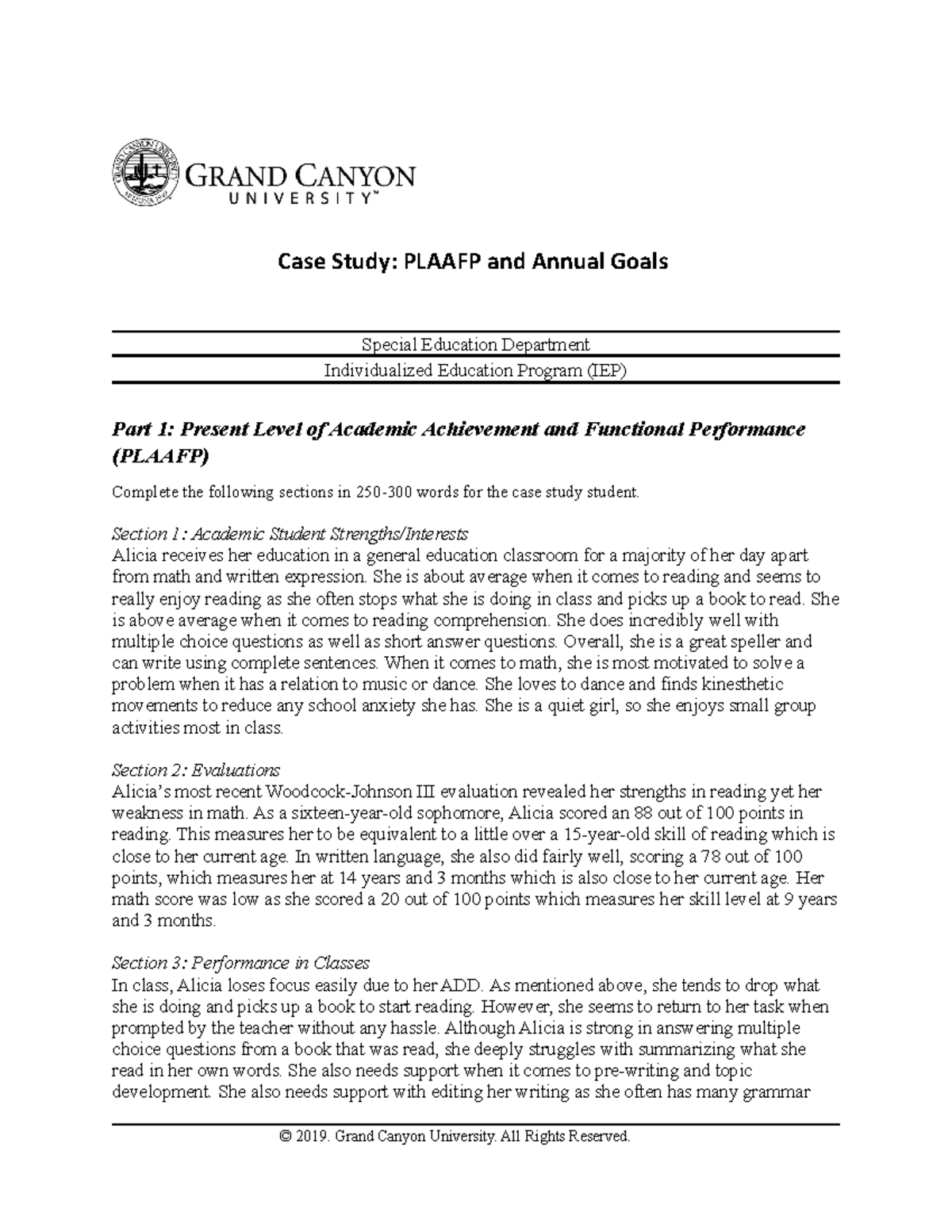 T7 Benchmark Plaafp and Annual Goals - Case Study: PLAAFP and Annual ...