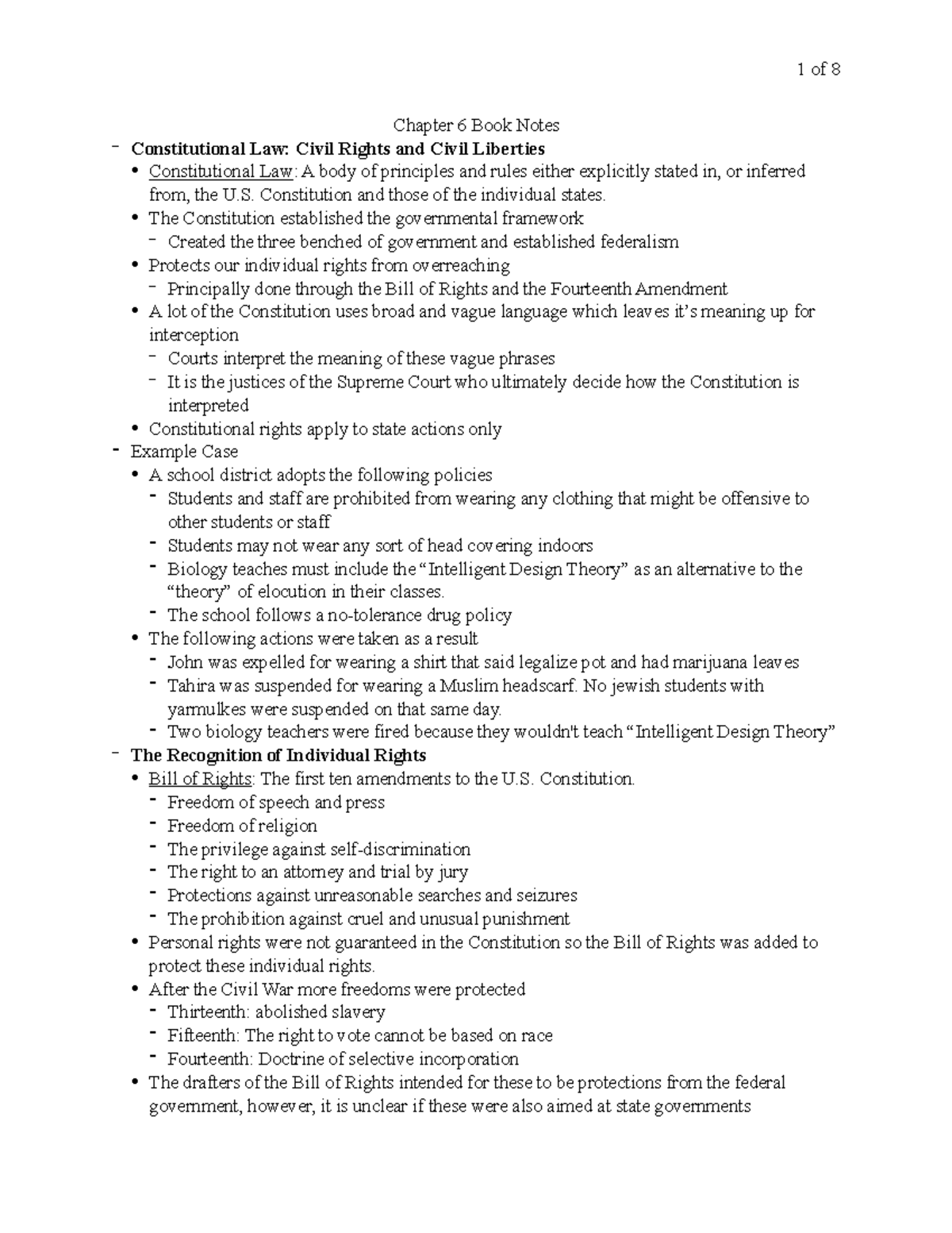 Chapter 6 Book Notes - 1! of !8 Chapter 6 Book Notes Constitutional Law ...