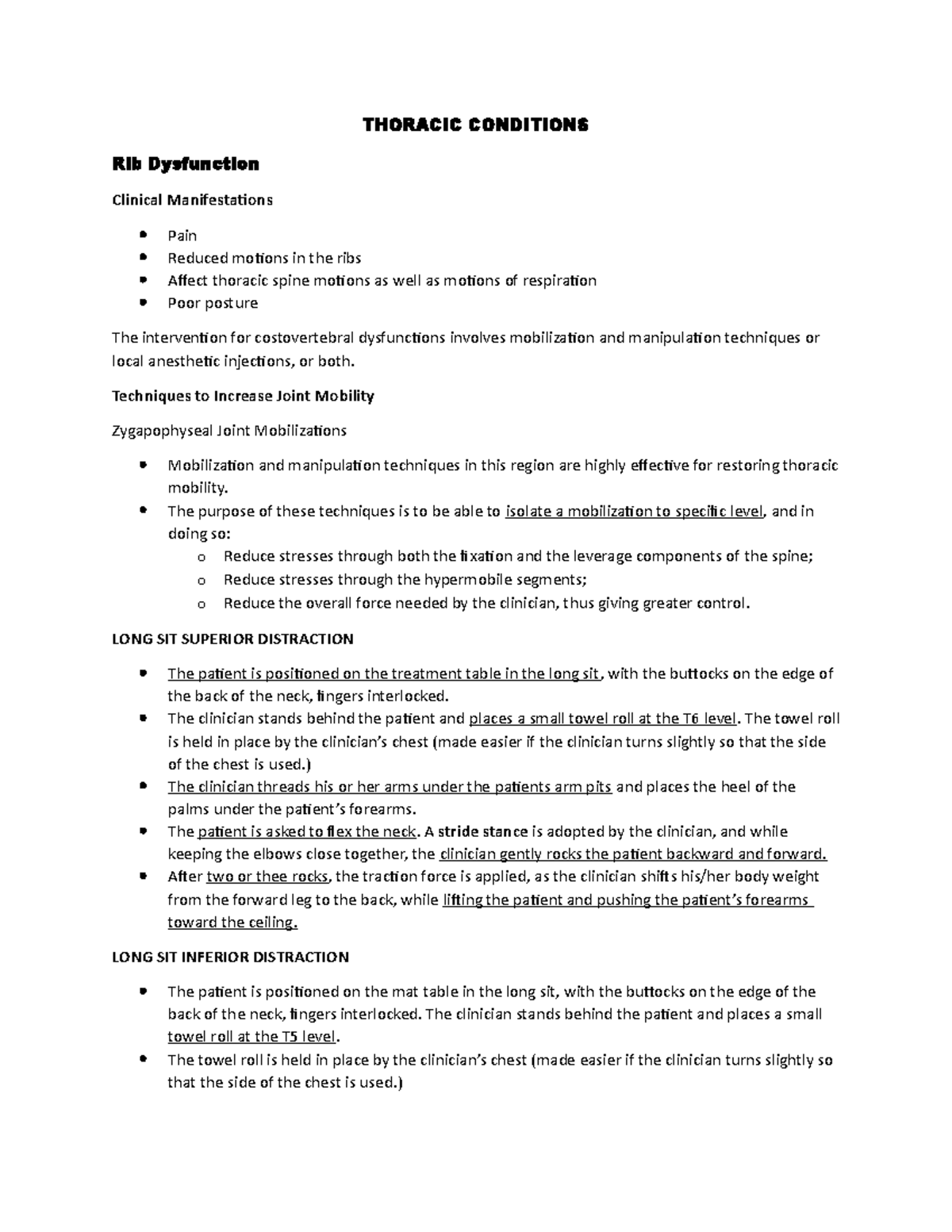 Thoracic and Lumbar Conditions - THORACIC CONDITIONS Rib Dysfunction ...