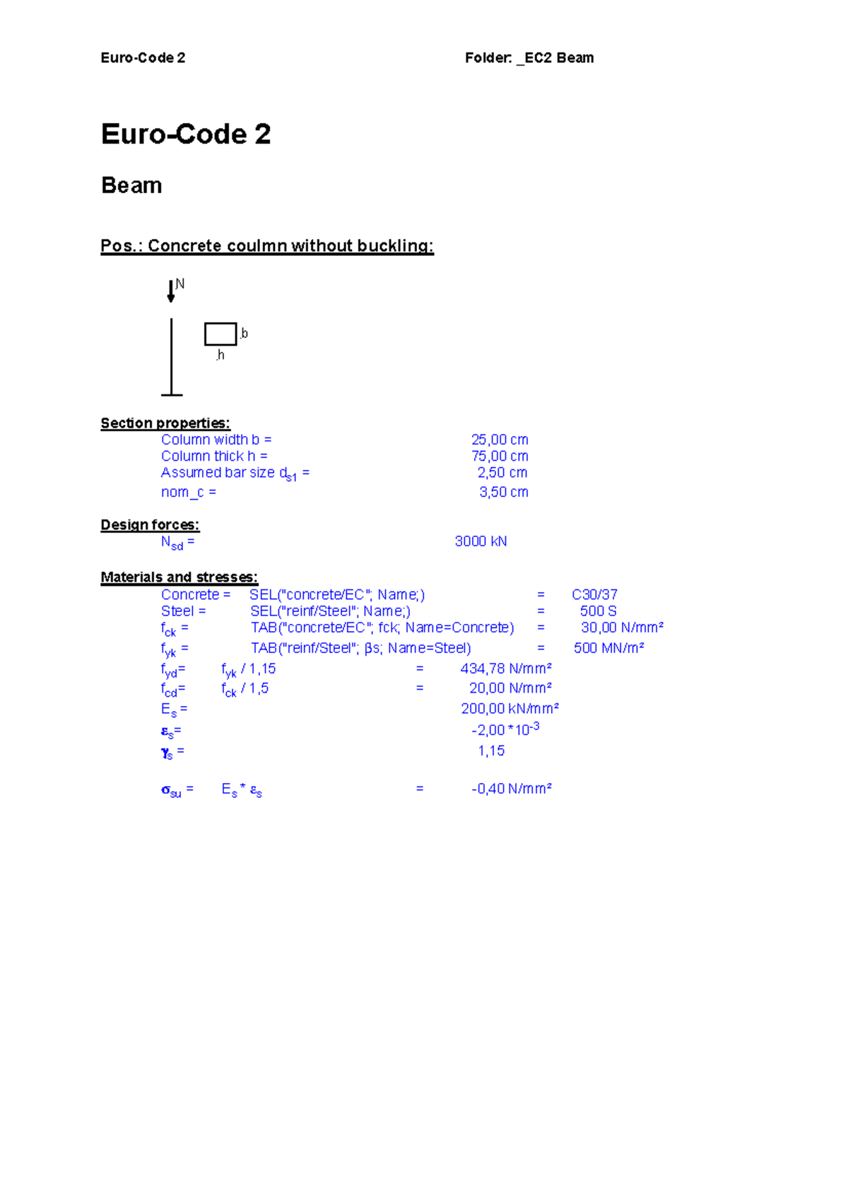 EC2 - all - Euro-Code 2 Beam Pos.: Concrete coulmn without buckling: b ...
