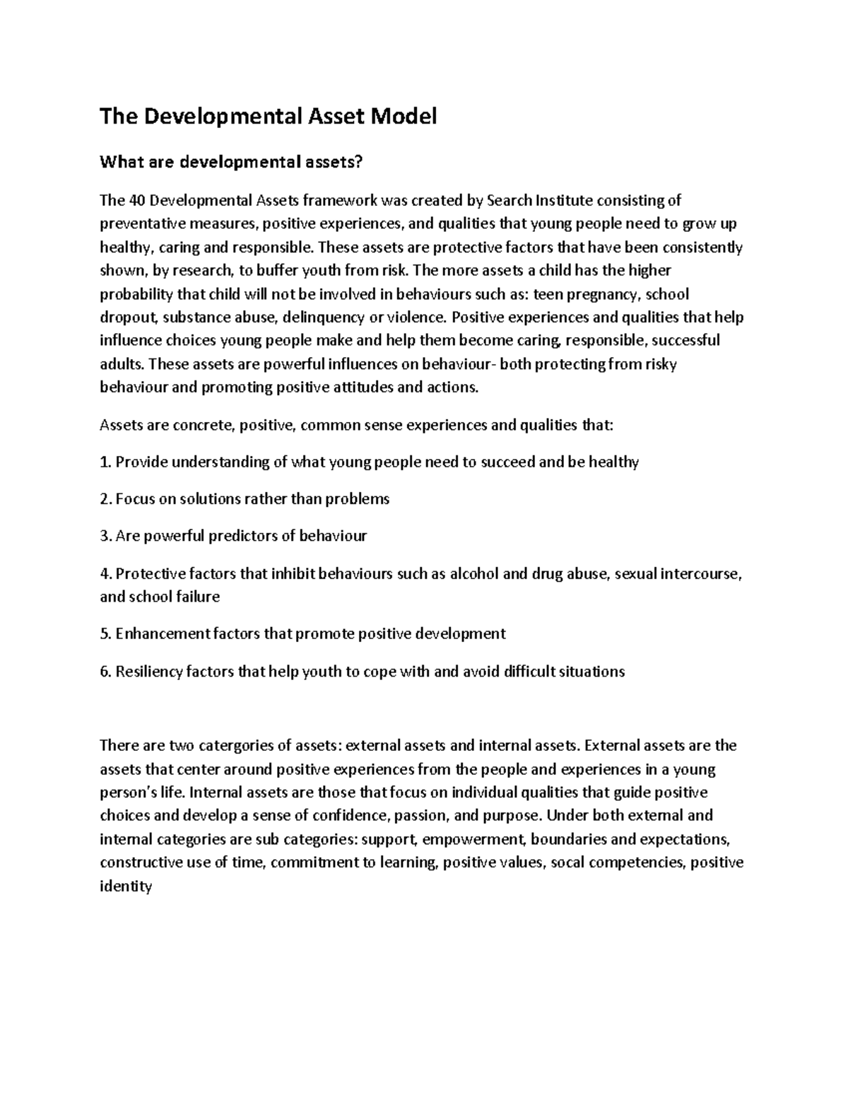 Asset Building Model - Human development 301 - The Developmental Asset ...