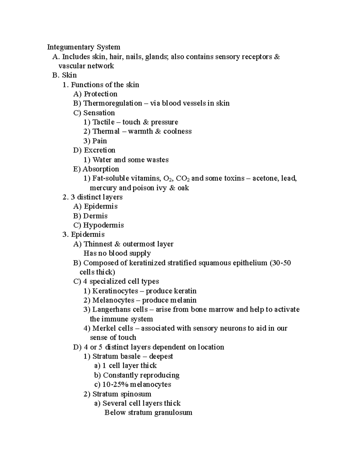 The Integumentary System Detailed Notes - Integumentary System A ...
