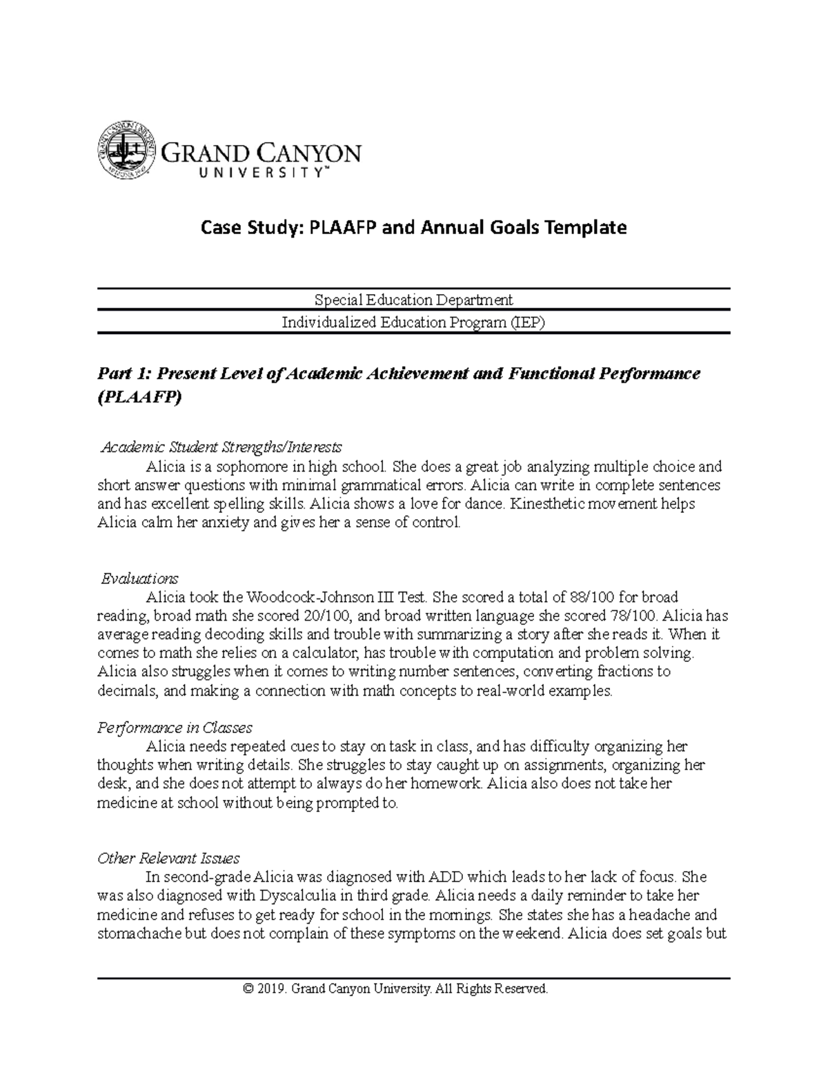 SPD-300 Case Study- Plaafp and Annual Goals TI - Case Study: PLAAFP and ...