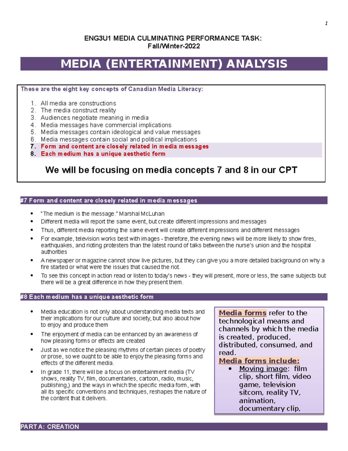 3U1 CPT 2022 - docs - ENG3U1 MEDIA CULMINATING PERFORMANCE TASK: Fall ...