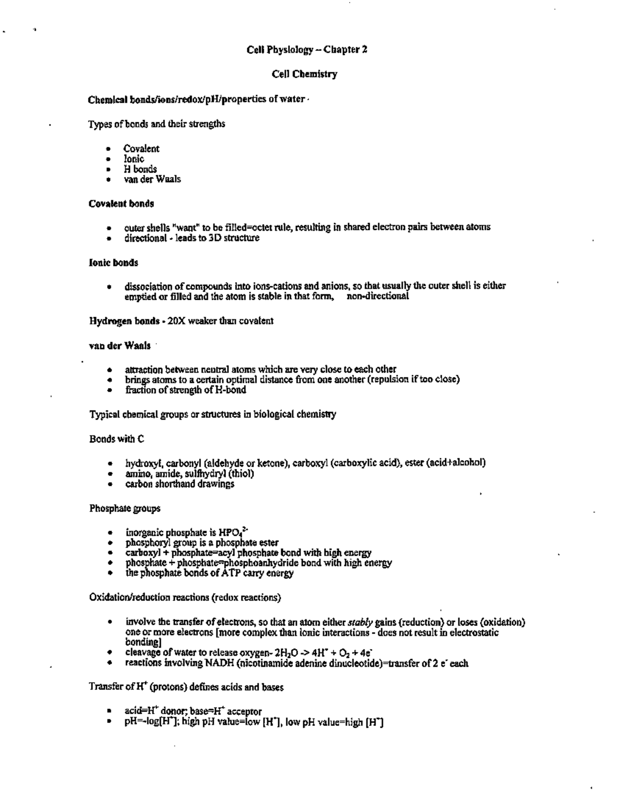 Cell Chemistry Review Sheet - Studocu