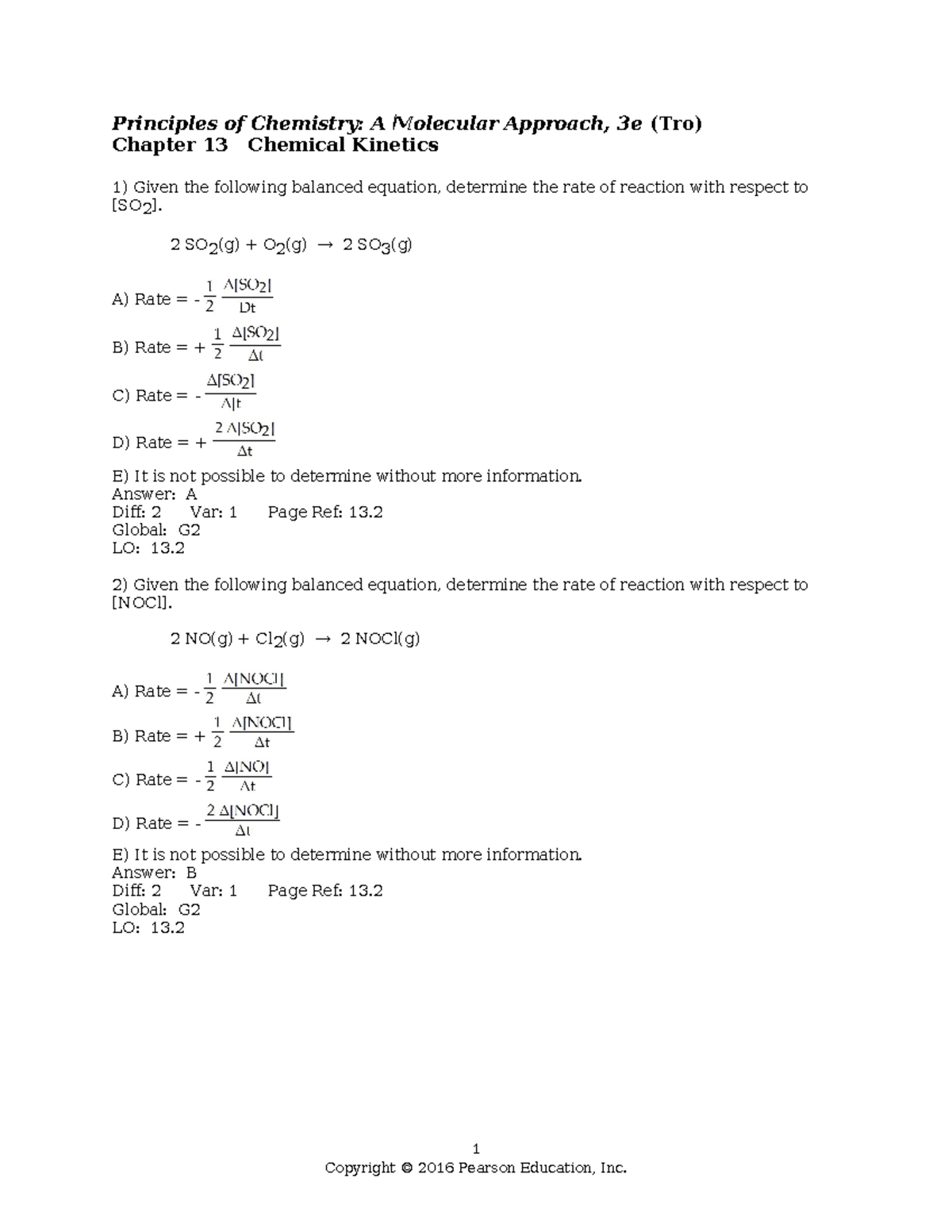 Chapter 13 - Principles of Chemistry: A Molecular Approach, 3e (Tro ...